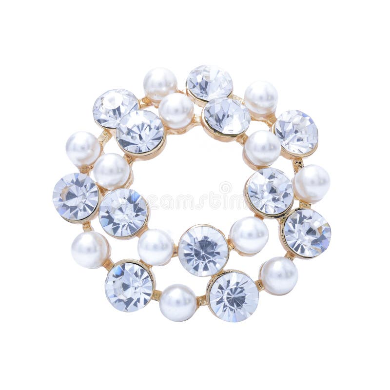 Round Brooch with Pearls Isolated on White Stock Photo - Image of ...