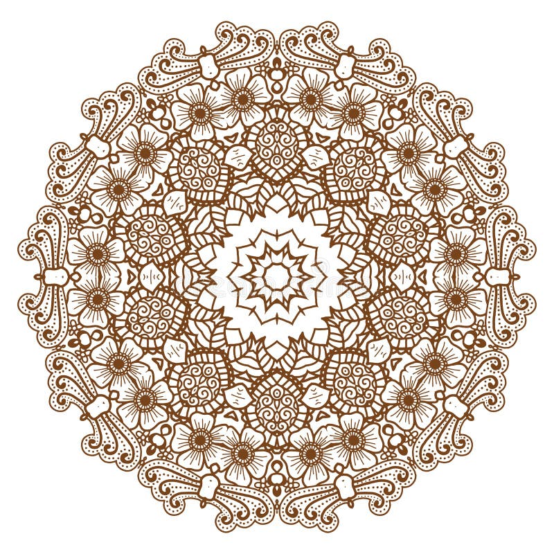 Round brown mandala. stock vector. Illustration of drawing - 78094247