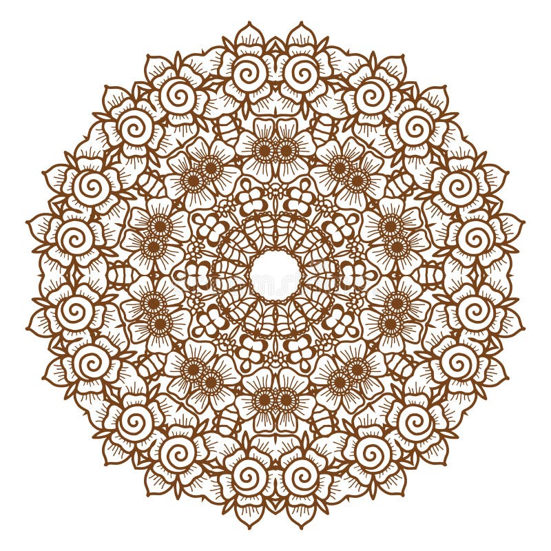 Round brown mandala. stock vector. Illustration of decoration - 78207701