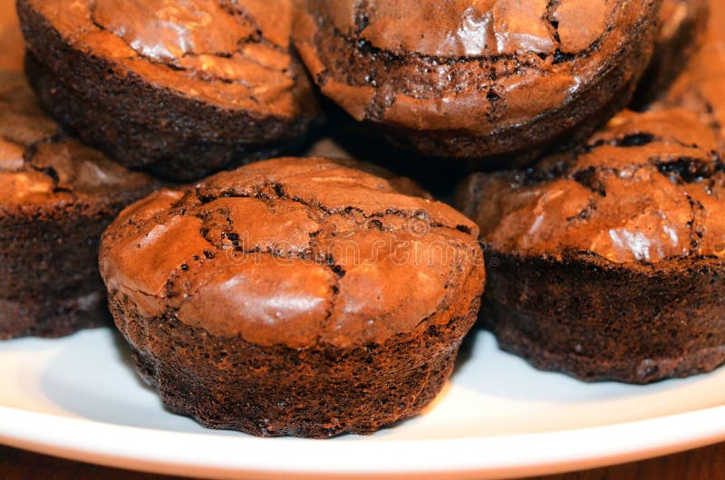 Round Brownie Muffins on Plate Ready To Eat Stock Photo - Image of ...