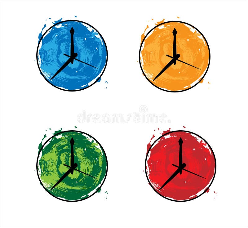 Round Brush Strokes Abstract Clock Different Colors Stock Vector ...