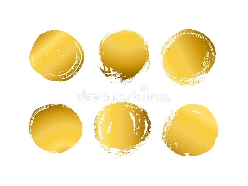 Round Brush Strokes Grunge Design Elements with Gold Texture. Stock ...