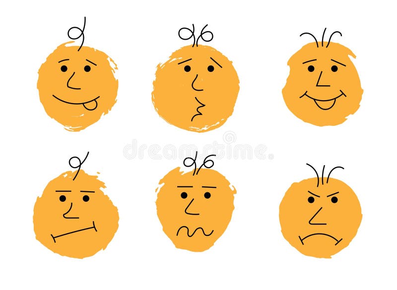 Round Brush Strokes Smiley Faces Different Emotions Set Hand Drawn ...