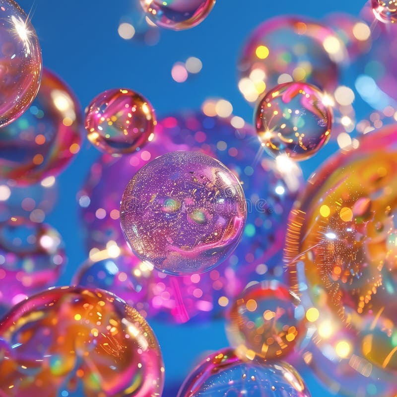 Round Bubbles Floating on a Shiny Blue Backdrop Stock Illustration ...