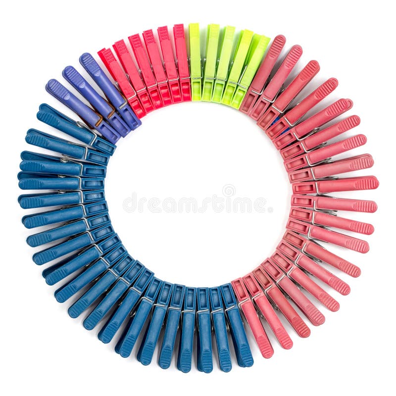 Round Bundle of Clothespins on a White Background. Stock Image - Image ...