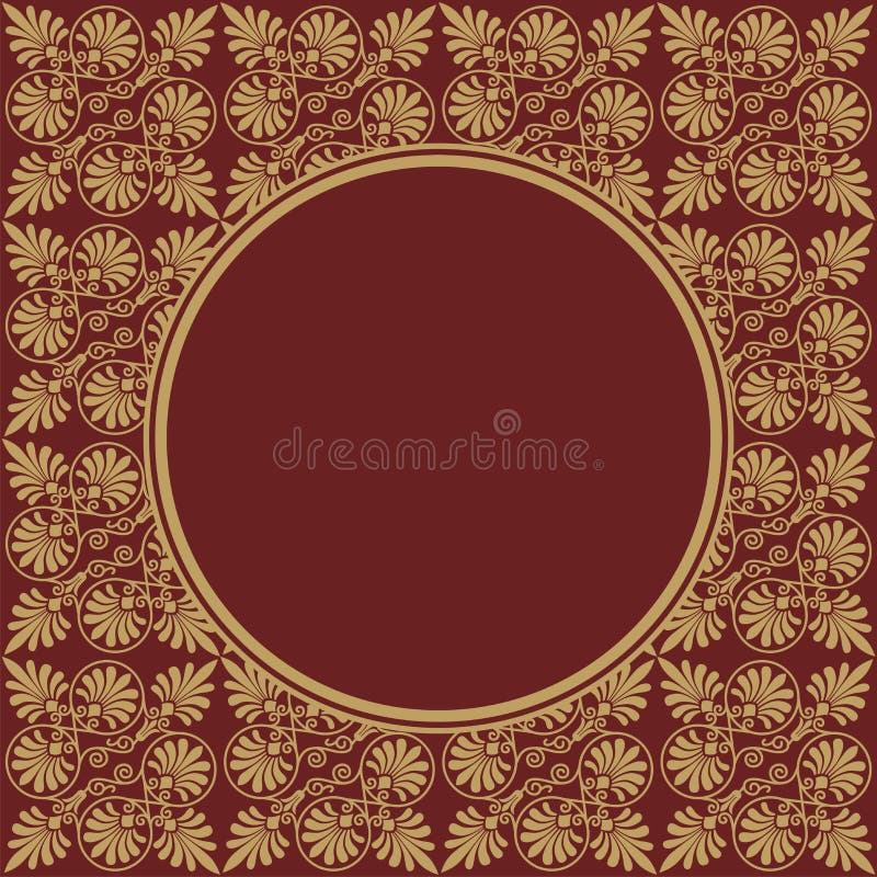 Round Burgundy Frame on Seamless Texture with Greek Ornament Stock ...