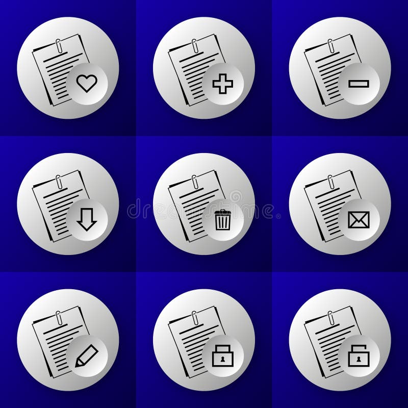 Round Business Document Icon Set Buttons Stock Vector - Illustration of ...