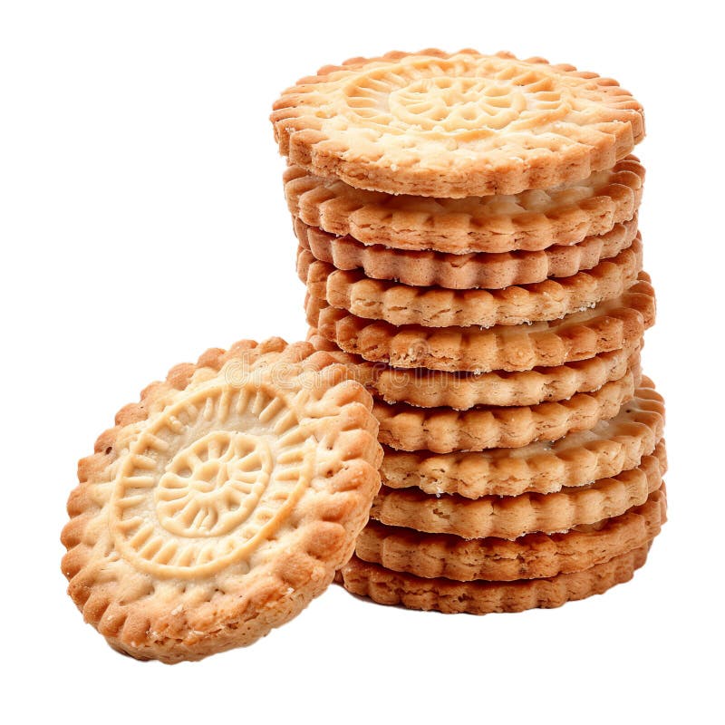 Round Butter Cookies Forming a Perfect Stack on White Background Stock ...