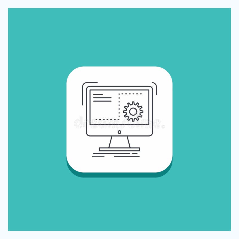 Round Button for Command, Computer, Function, Process, Progress Line Icon Turquoise Background ...