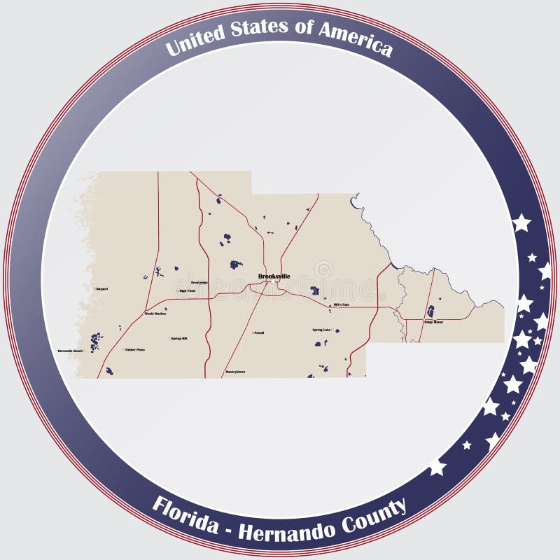 Map of Hernando County in Florida Stock Vector - Illustration of blue ...
