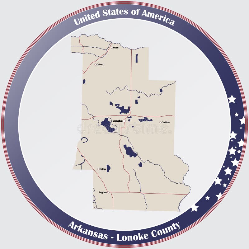 Map of Lonoke County in Arkansas Stock Vector - Illustration of lakes ...