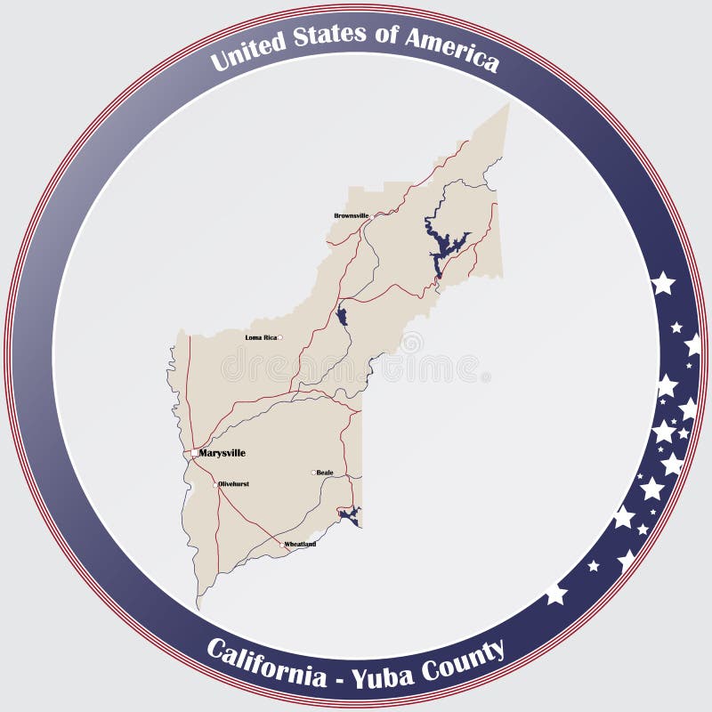 Map of Yuba County in California Stock Vector - Illustration of ...