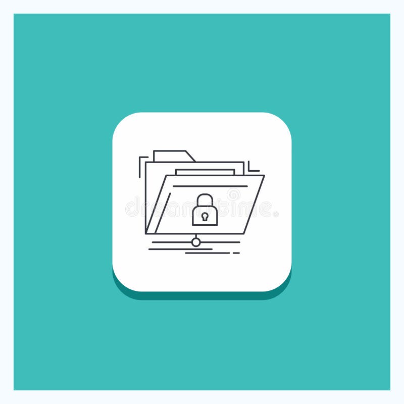 Round Button For Encryption Files Folder Network Secure Line Icon Turquoise Background Stock