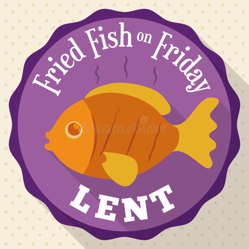 Round Button with Fried Fish Design for Lent, Vector Illustration Stock ...