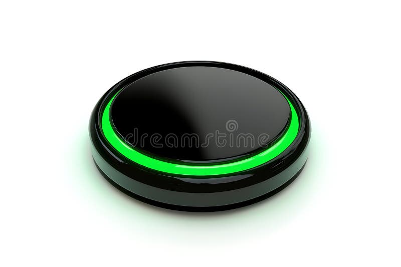 Round Button with Glossy Black Finish and Illuminated Green Ring on ...