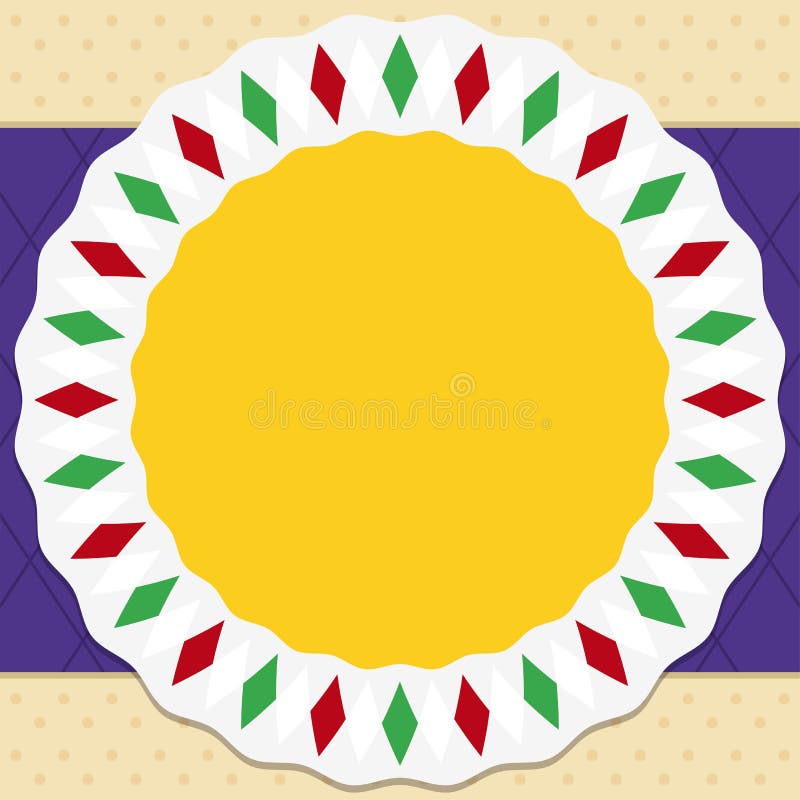 Round Button Template with Rhombus Over Purple Checkered Label, Vector ...