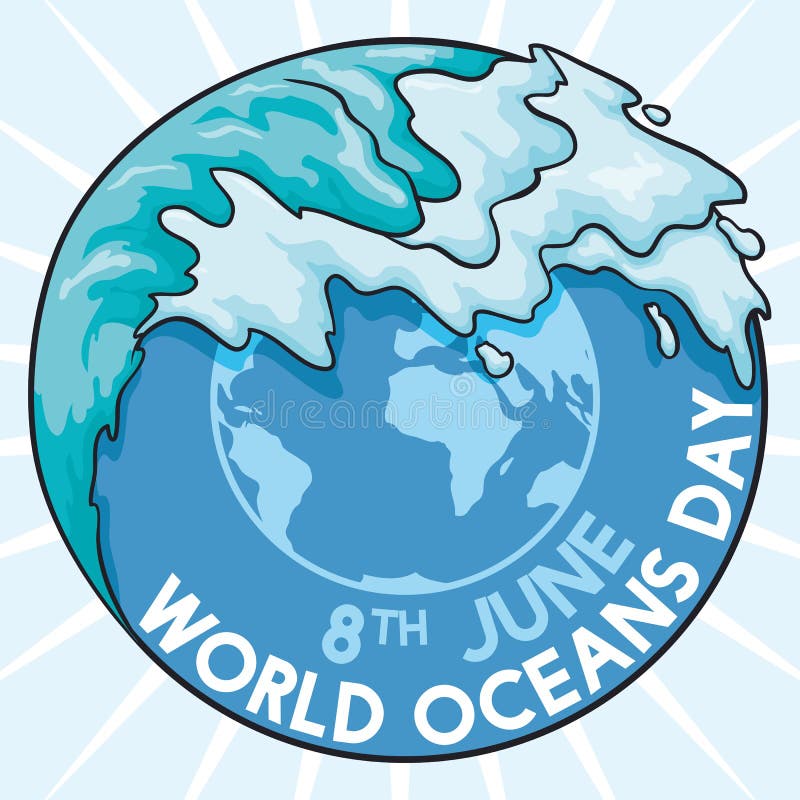 Button With Wave And Some Precepts About World Oceans Day Vector