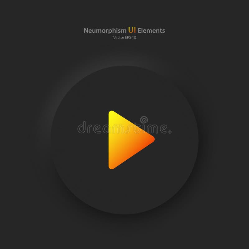 Round Button with Yellow-orange Playback Symbol on a Black Background ...