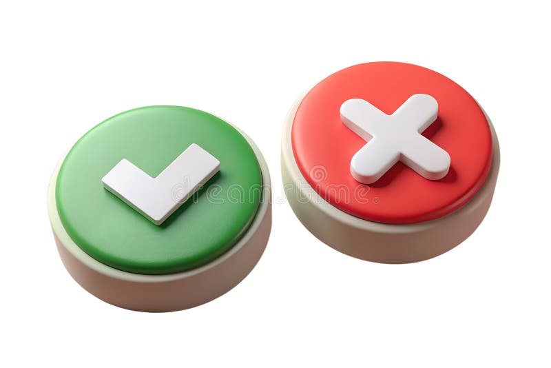 3D Render of Green Checkmark and Red Cross Buttons Stock Illustration ...