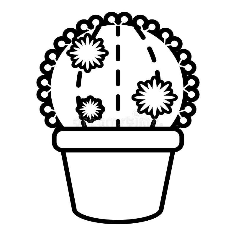 Round Cactus Icon, Outline Line Style Stock Vector - Illustration of ...