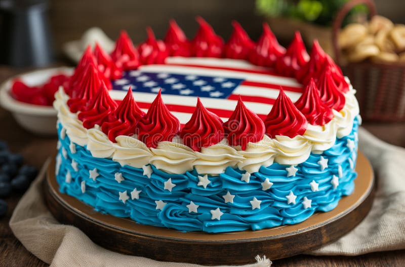 Round Cake with American Flag Design Stock Photo - Image of gourmet ...
