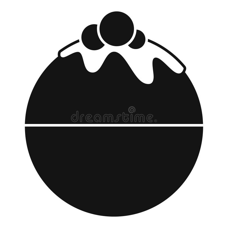 Round Cake with Cream and Three Cherries on Top Icon Stock Vector ...