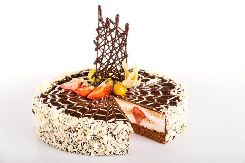 Round Cake Sweet Creamy with Fresh Strawberries Stock Photo - Image of ...