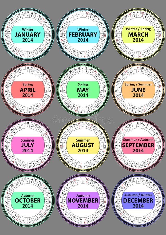 Round calendar 2014 stock illustration. Illustration of february - 34826642