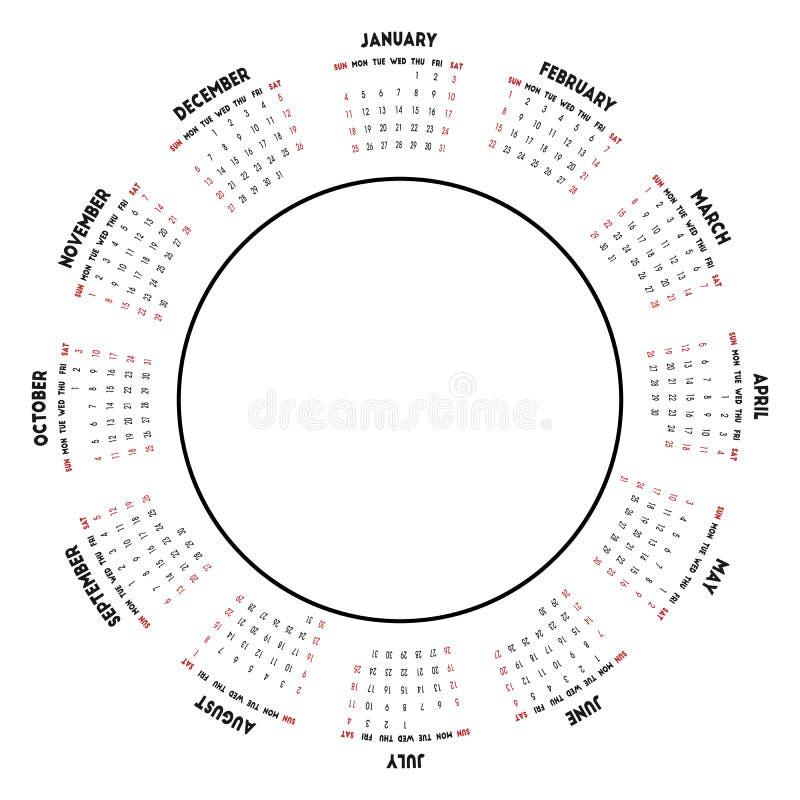 Calendar 2015 Year Round Shape Stock Vector - Illustration of monthly ...