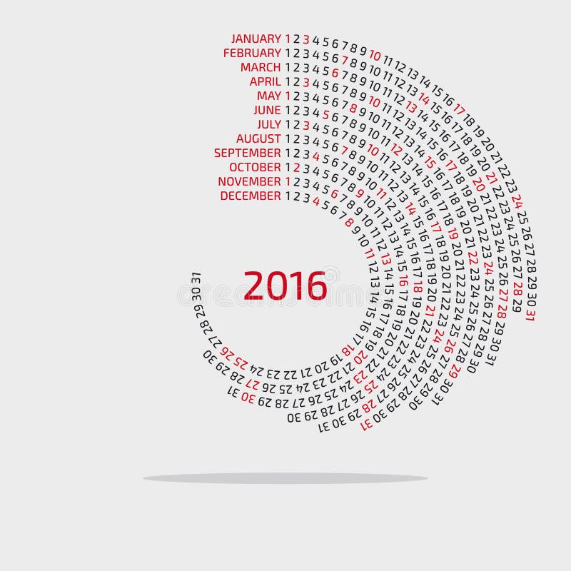 2016 Round Calendar - Template Stock Vector - Illustration of almanac ...