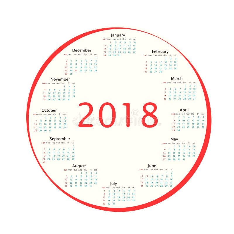 Round the Calendar in 2018. Stock Vector - Illustration of number ...