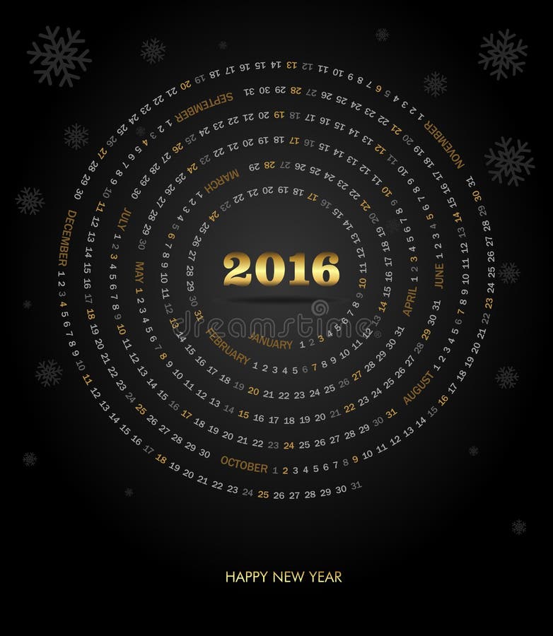 Round Calendar for 2016 Year. Week Starts Sunday Stock Vector ...