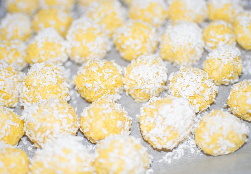 Round Candy Homemade of Corn Sticks Sprinkle Coconut Stock Photo ...