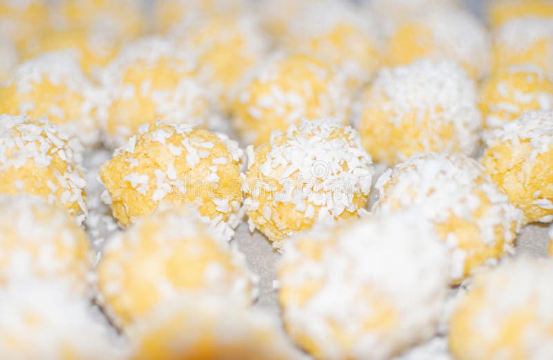 Round Candy Homemade of Corn Sticks Sprinkle Coconut Stock Photo ...