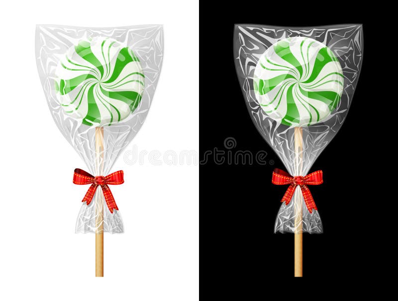 Round Candy on Stick in Plastic Wrapper with Bow Stock Vector ...