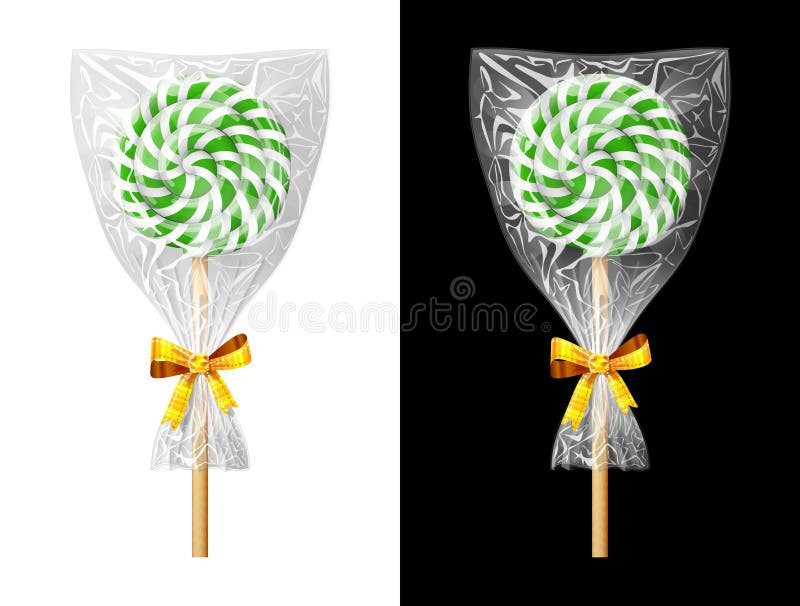Round Candy on Stick in Plastic Wrapper with Bow Stock Vector ...
