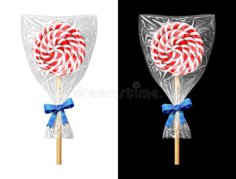 Round Candy on Stick in Plastic Wrapper with Bow Stock Vector ...