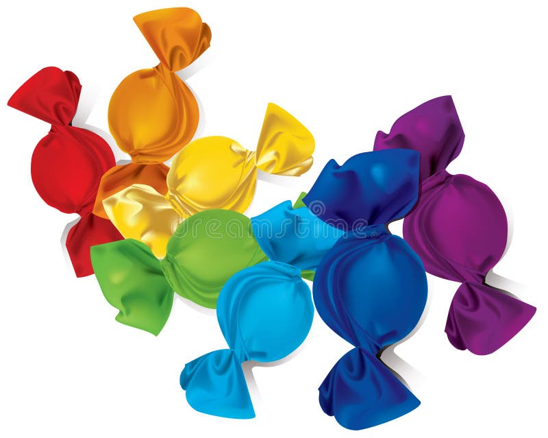 Round Candy in a Wrapper. Candy Wrappers All Colors Rainbow. Vector ...