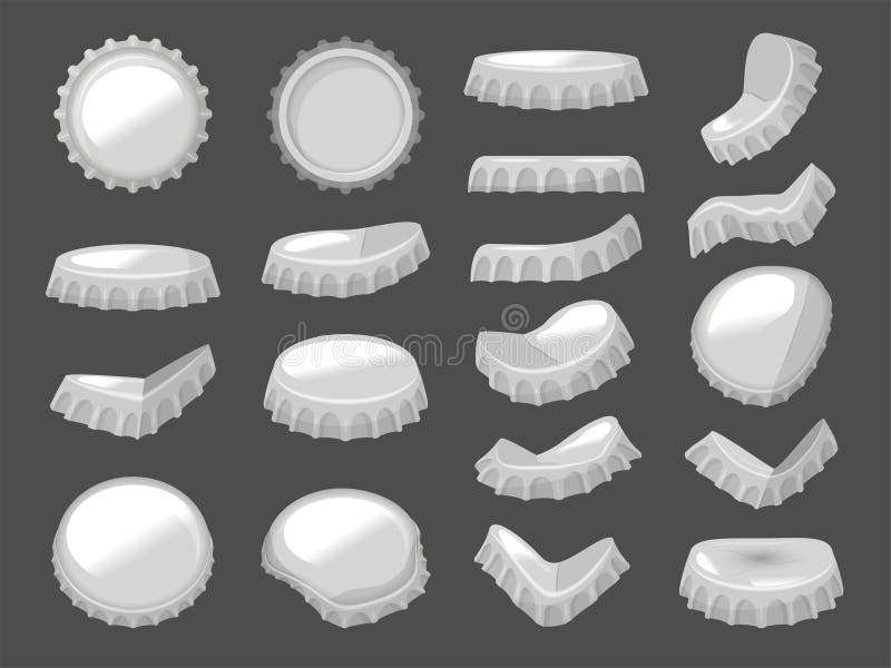 Round Caps. Beer Bottle Metal Caps Different Side Views Recent Vector ...