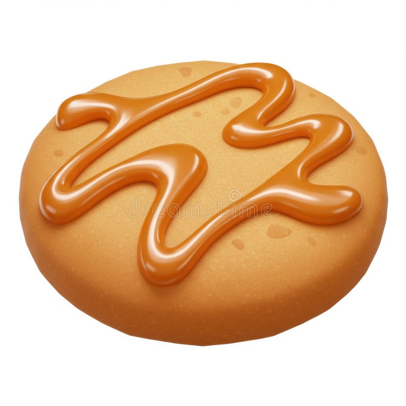 Round Caramel Drizzled Cookie on White Background Stock Illustration ...