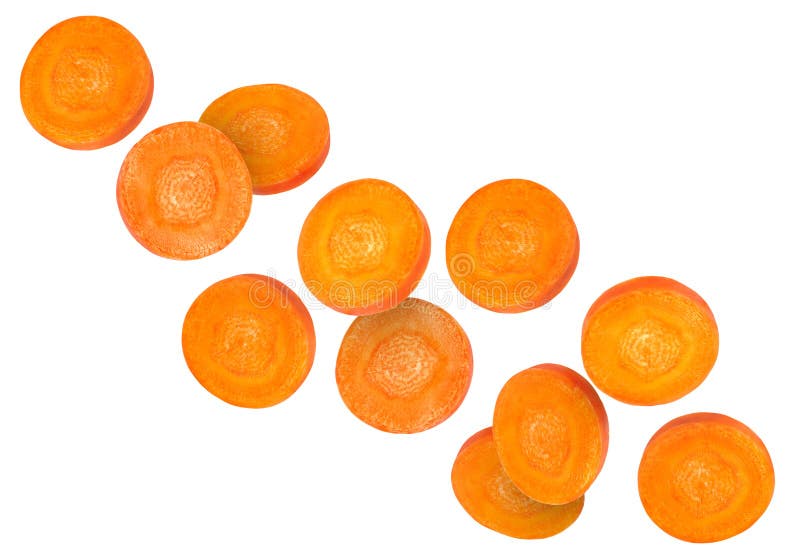Round Carrot Slices in Air on White Background Stock Image - Image of ...