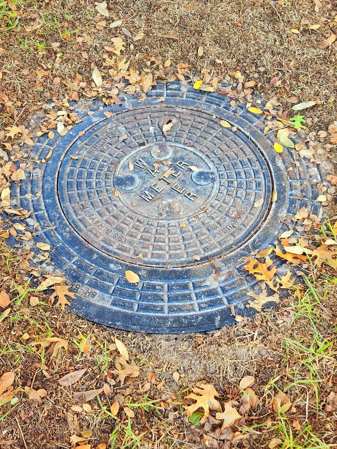 Round Cast Iron Water Meter Covered with Autumn Leaves Stock Image ...