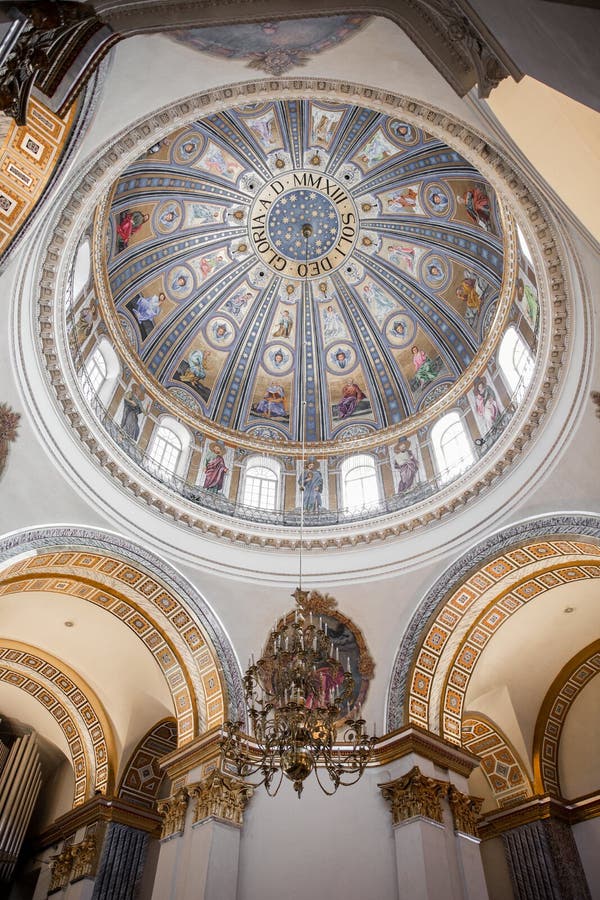 Round Ceiling in a Catholic Church with Painting Stock Photo - Image of ...