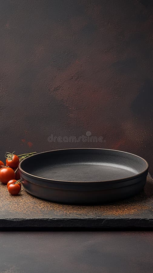 Round Ceramic Plate on Dark Concrete Backdrop, Elegant Simplicity Stock ...