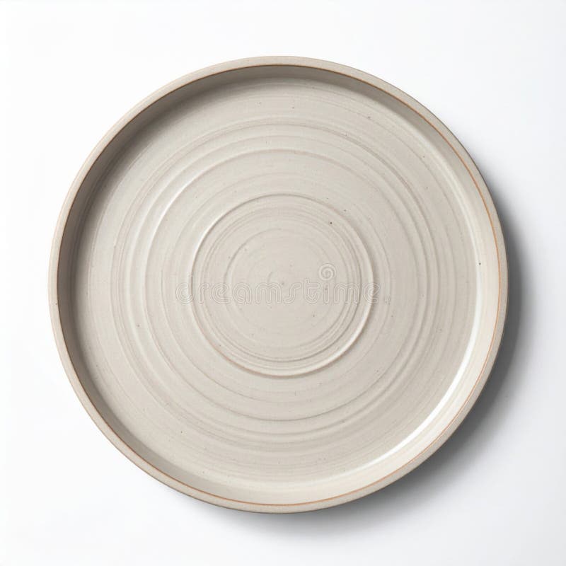 Round Ceramic Plate with Neutral Tones and Minimal Design on White ...