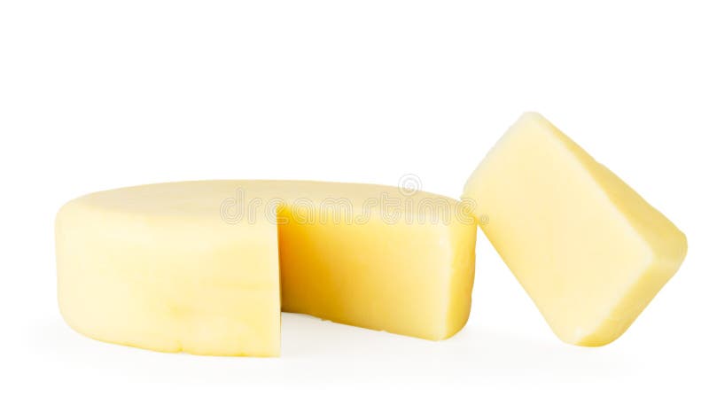 Round Cheese and a Piece of Close-up on a White. Isolated. Stock Image ...