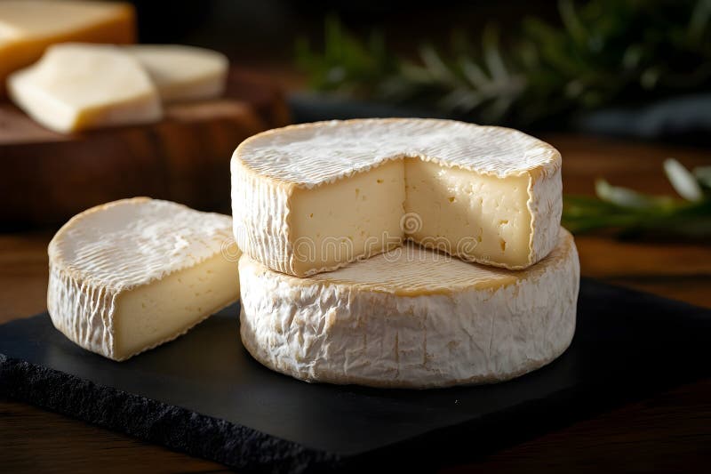 Round Cheese Wheel on a Slate Platter with Cut Piece Generative AI ...
