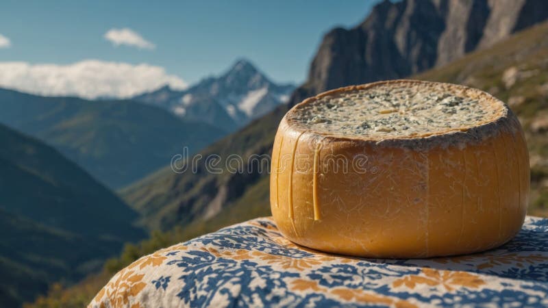 Gourmet Cheese Wheel on Mountaintop Picnic: Breathtaking Alpine View ...