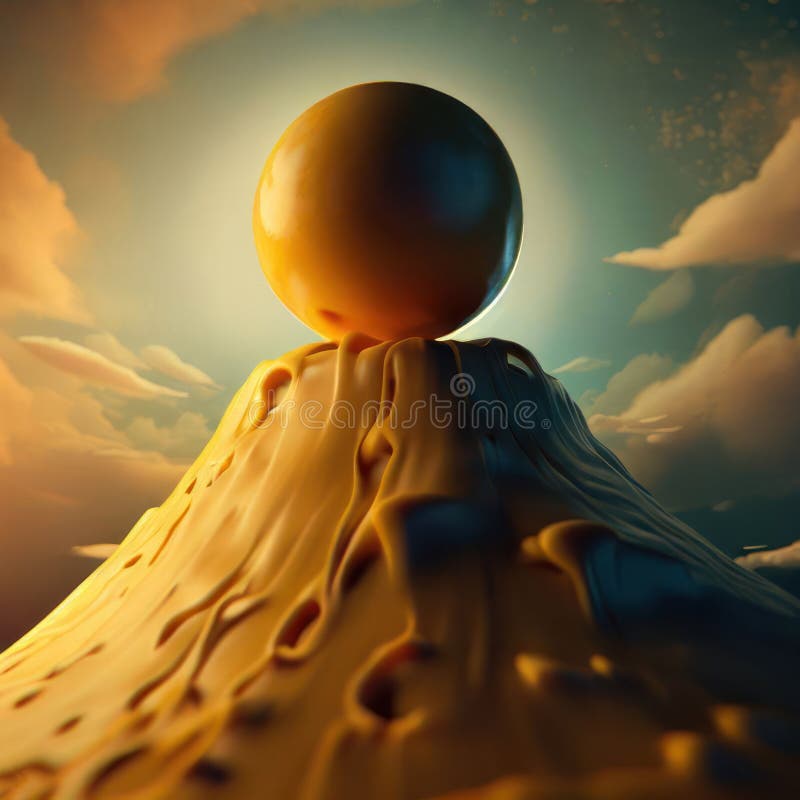 A Round Cheese Wheel is Perched on the Top of a Cheese Mountain ...