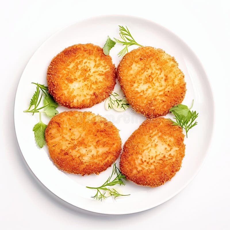 Round Chicken Cutlets Top View Isolated on White Background Stock Photo ...